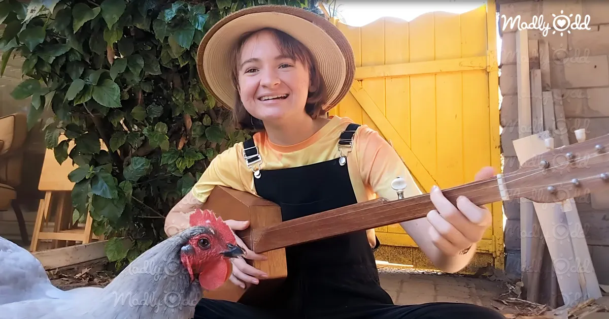 Plucky girl and her chicken, pickin’ and grinnin’ on the banjo ...